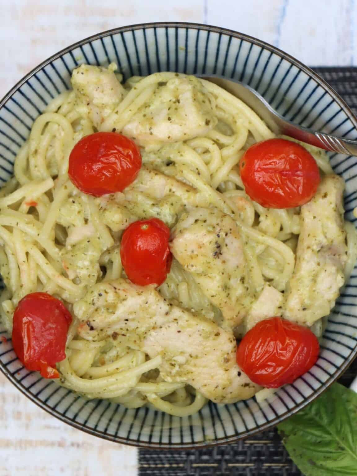 Creamy Cheesy Chicken Pesto Pasta - Eat the Bite